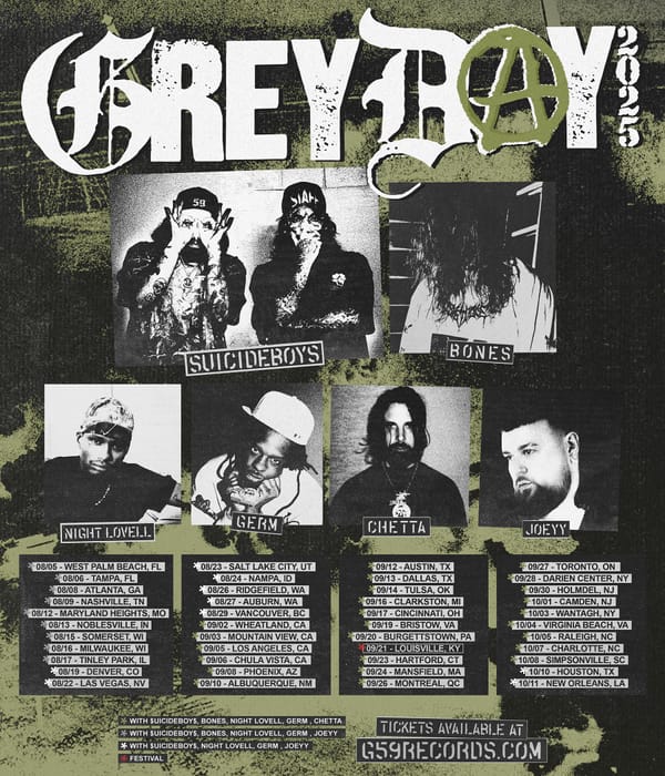 $UICIDEBOY$ unveil Grey Day Tour 2025 with BONES, Joeyy, Night Lovell, and more